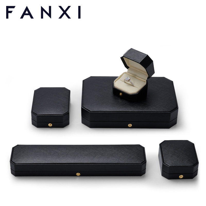 FANXI factory customize logo colour black jewelry box with microfiber ...